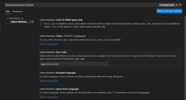 indent-rainbowの設定を変更する【Visual Studio Code】